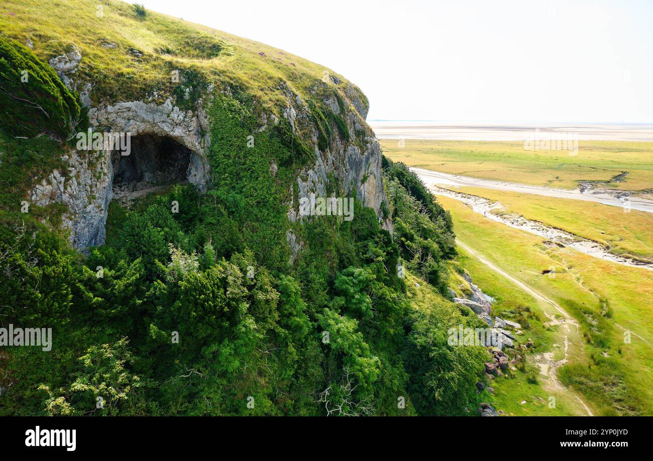 Fairy Chapel Cave on west side of Humphrey Head limestone outcrop. View ...