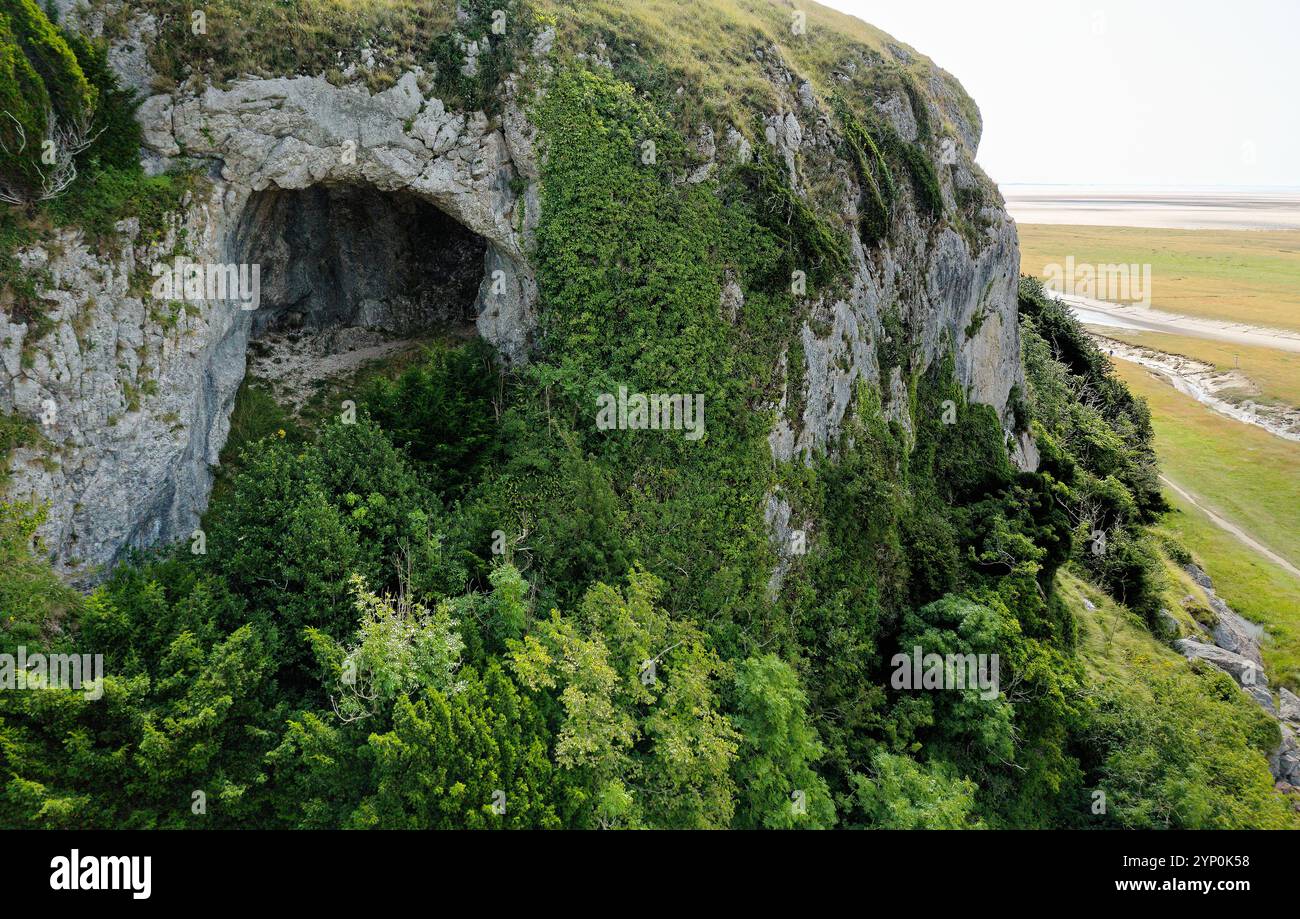 Fairy Chapel Cave on west side of Humphrey Head limestone outcrop. View ...