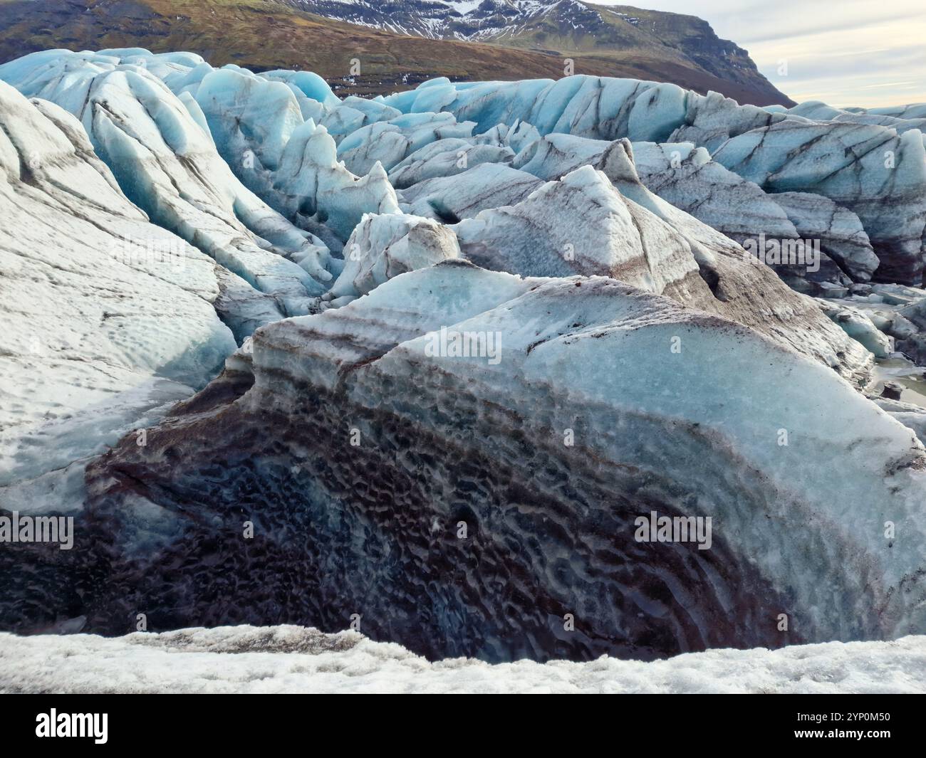 Blue vatnajokull glacier ice mass in iceland next to freezing cold ...