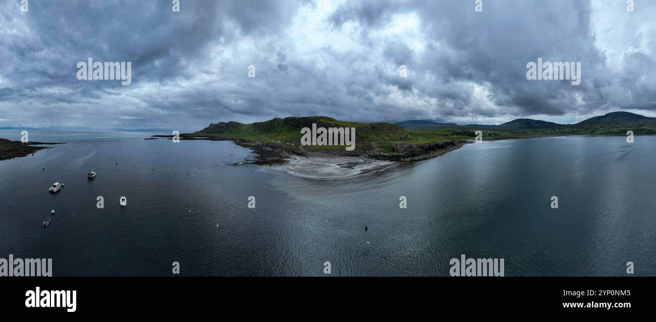 Aerial view of a small Peninsula An corran beach near Staffin Bay, Isle ...