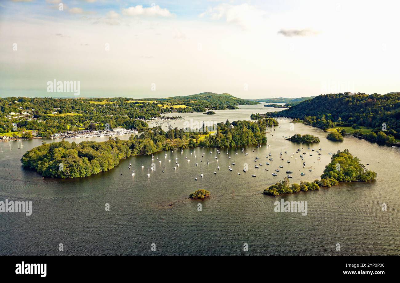 Windermere in the Lake District National Park, Cumbria, England. Aerial ...