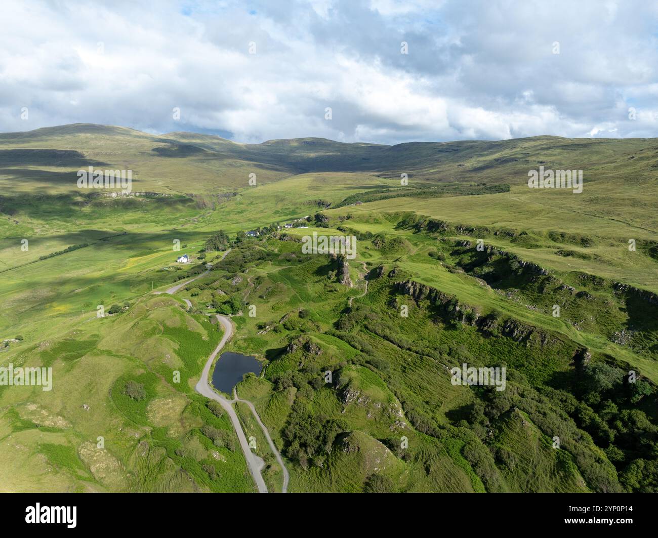 Aerial view of the rocks of Faerie Castle (Castle Ewen) at the Fairy ...