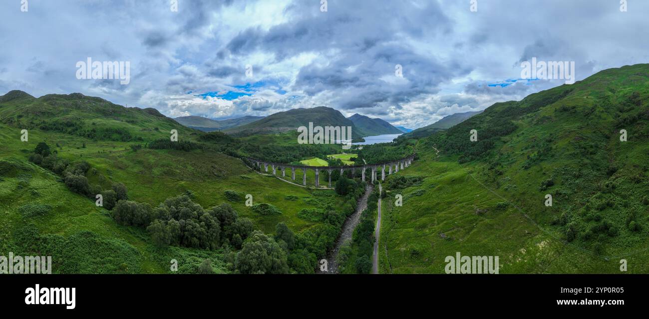 Aerial view of the Glenfinnan Viaduct, a railway viaduct on the West ...