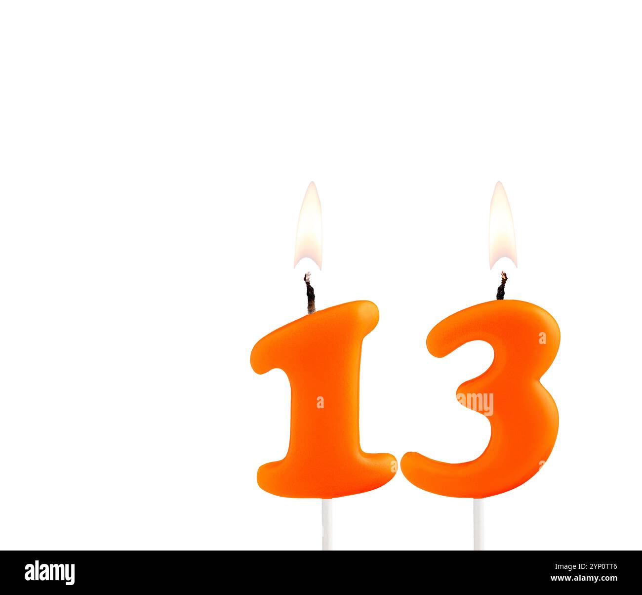 Lit birthday candle - Candle number 13 on white background Stock Photo ...