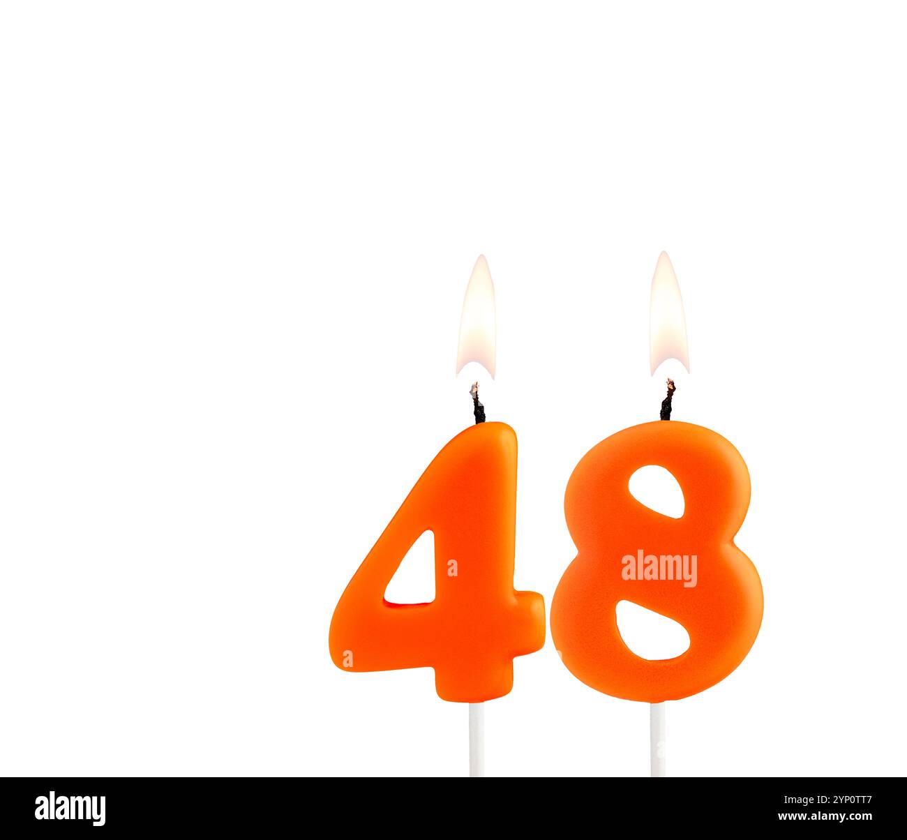 Orange birthday candle on white background - Number 48 Stock Photo - Alamy