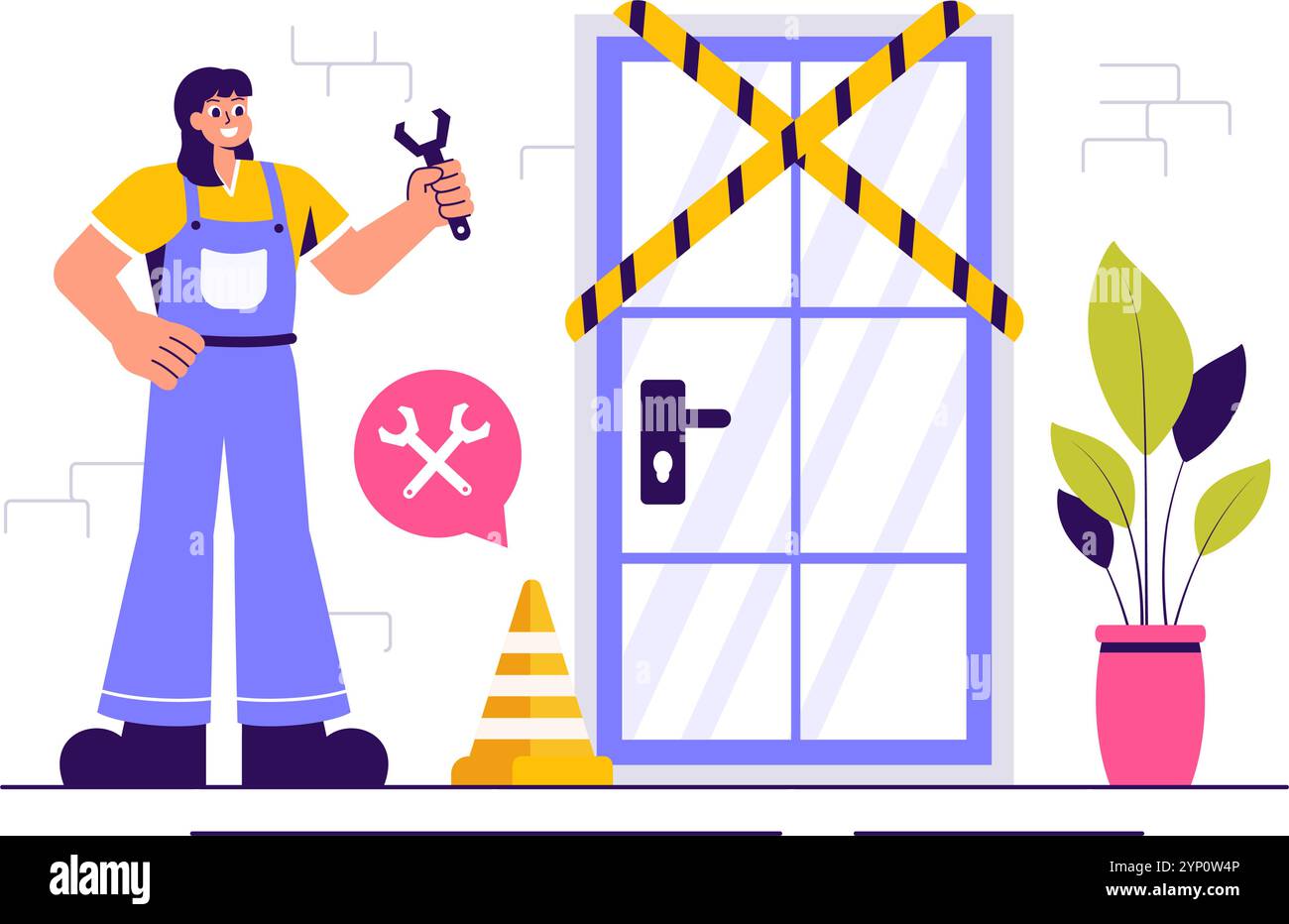 Windows and Doors Installation Service Vector Illustration featuring a ...