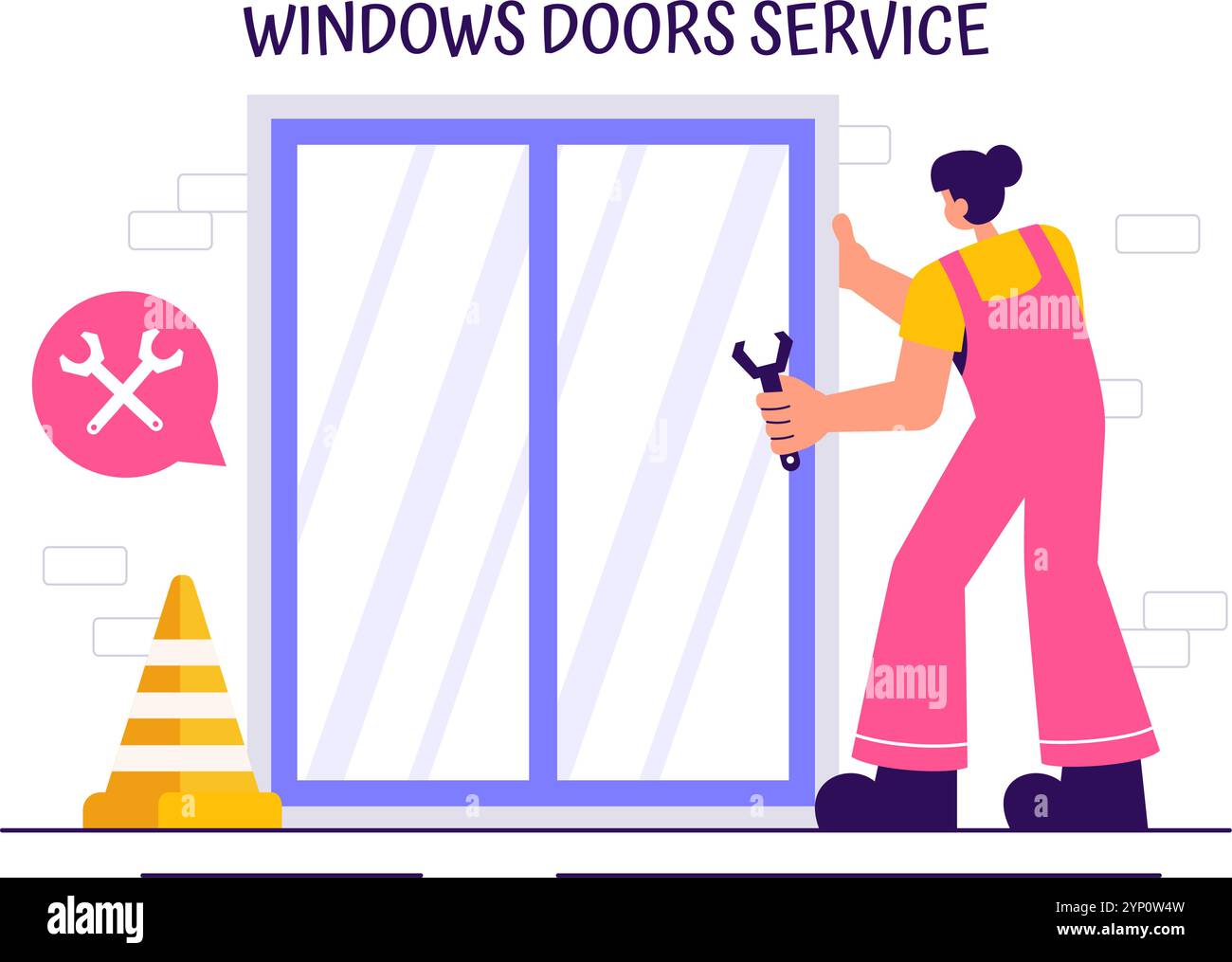 Windows and Doors Installation Service Vector Illustration featuring a ...