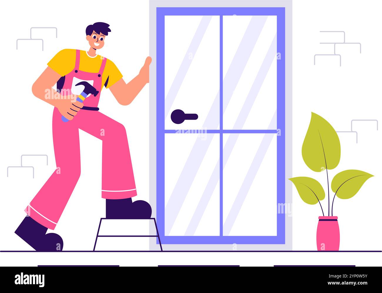 Windows and Doors Installation Service Vector Illustration featuring a ...