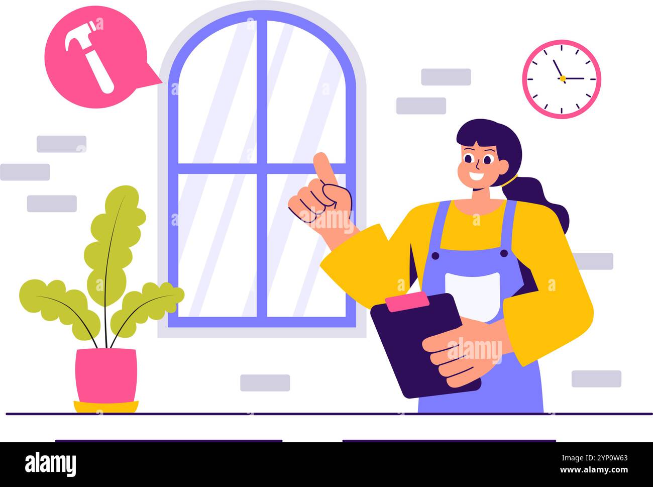 Windows and Doors Installation Service Vector Illustration featuring a ...