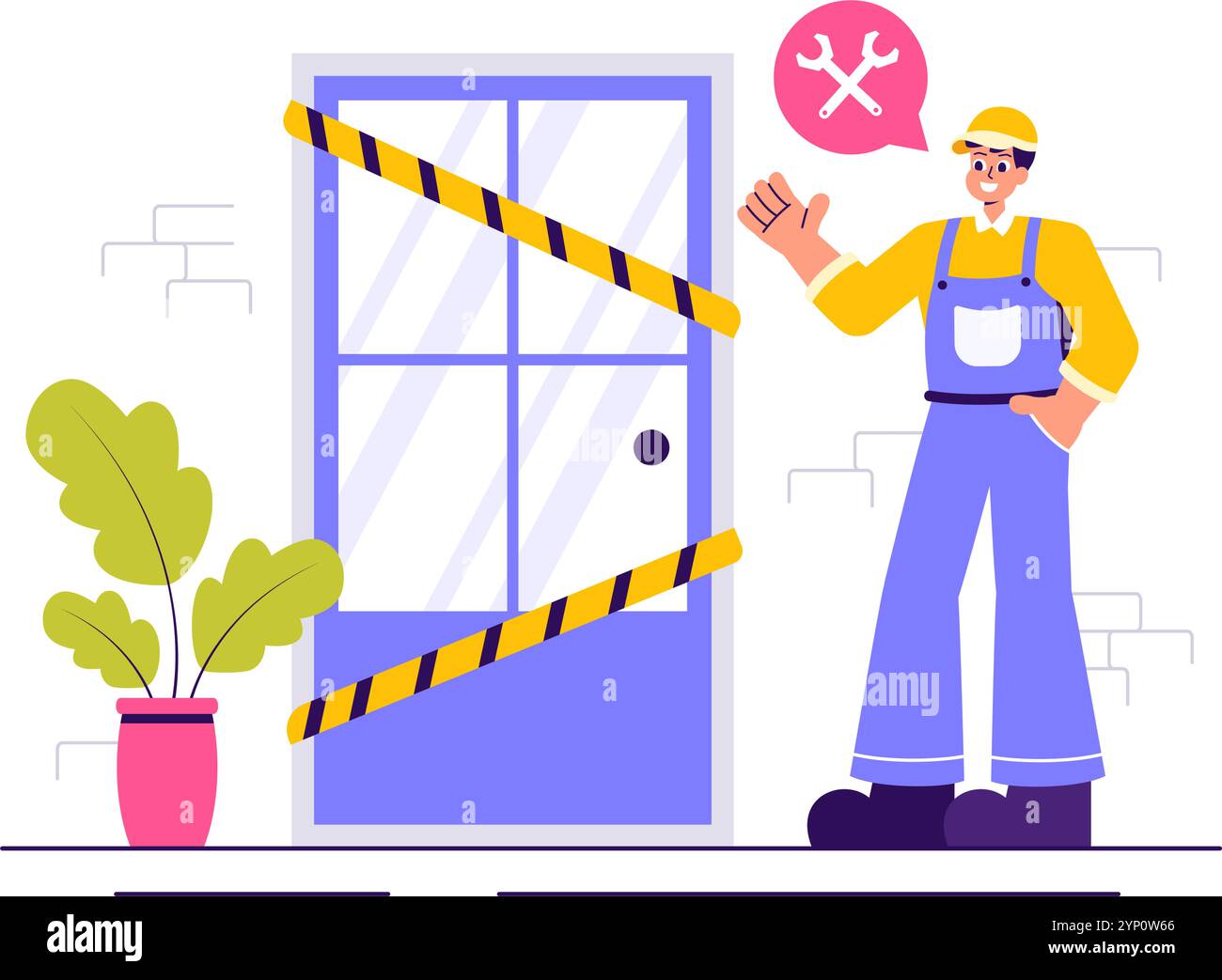 Windows and Doors Installation Service Vector Illustration featuring a ...
