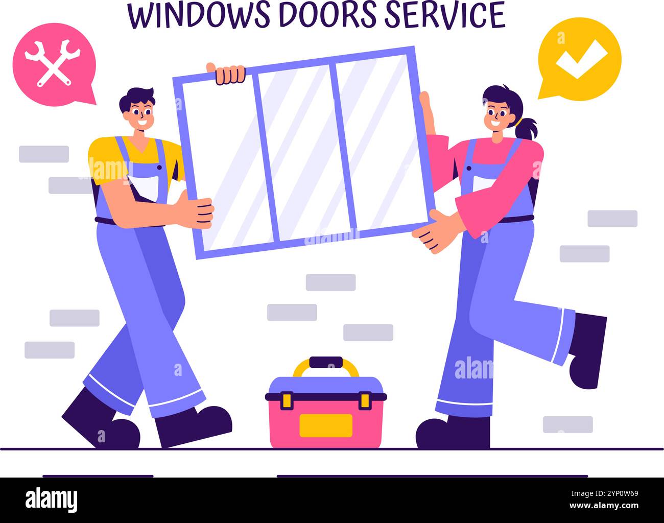 Windows and Doors Installation Service Vector Illustration featuring a ...