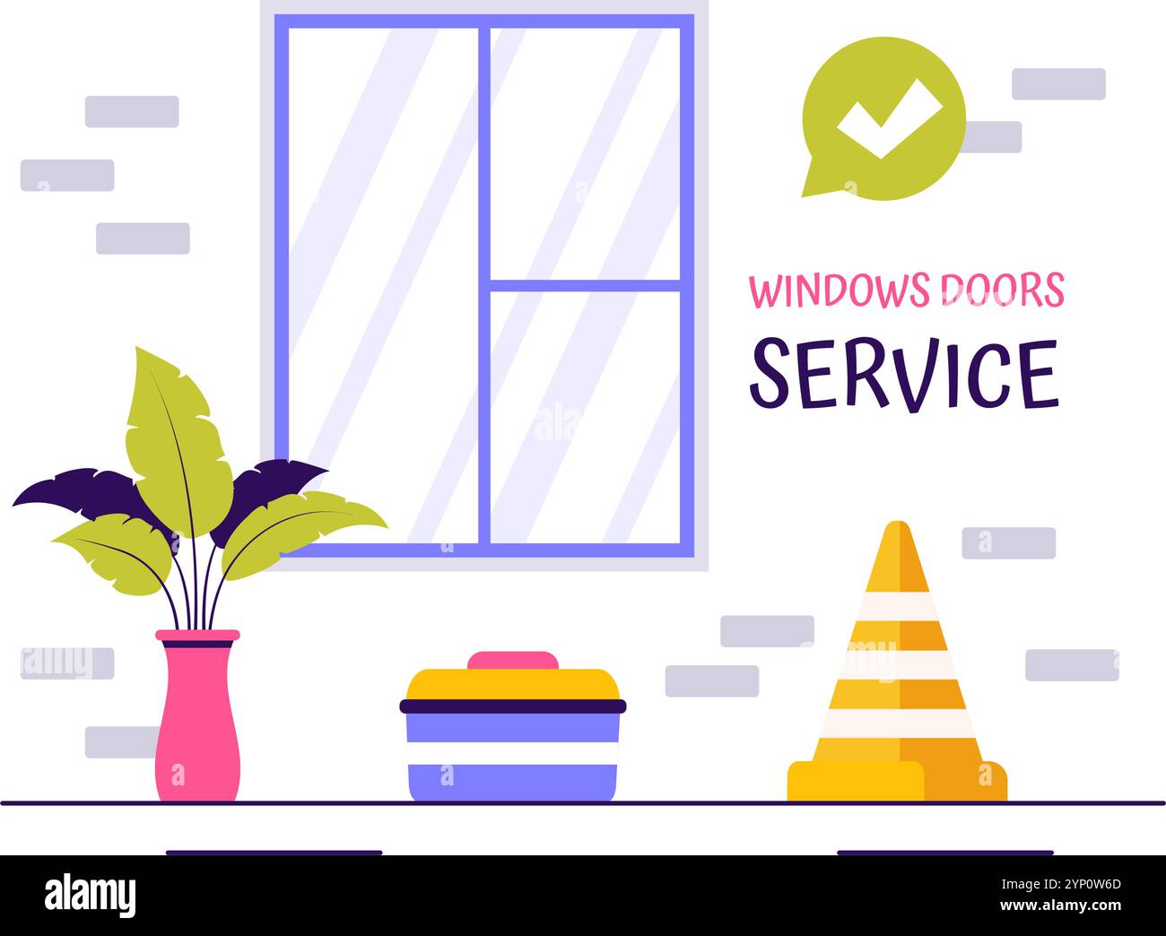 Windows and Doors Installation Service Vector Illustration featuring a ...