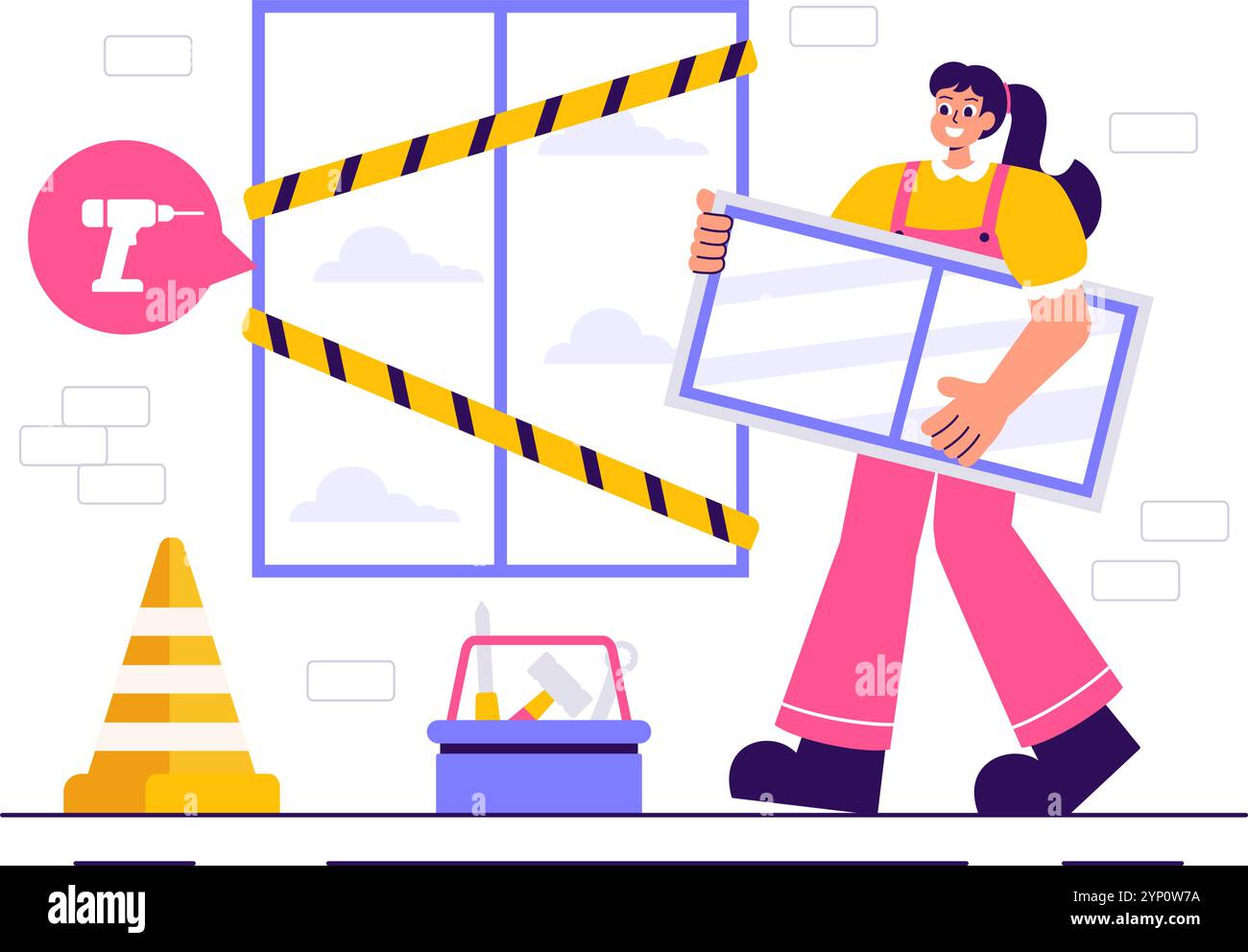 Windows and Doors Installation Service Vector Illustration featuring a ...