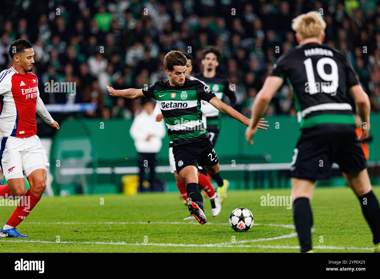 William Saliba, Daniel Braganca seen during UEFA Champions League game ...
