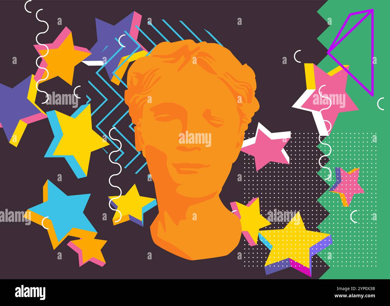 Head Statue geometrical graphic retro theme background. Minimal ...