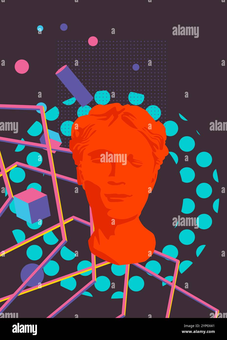 Head Statue geometrical graphic retro theme background. Minimal ...