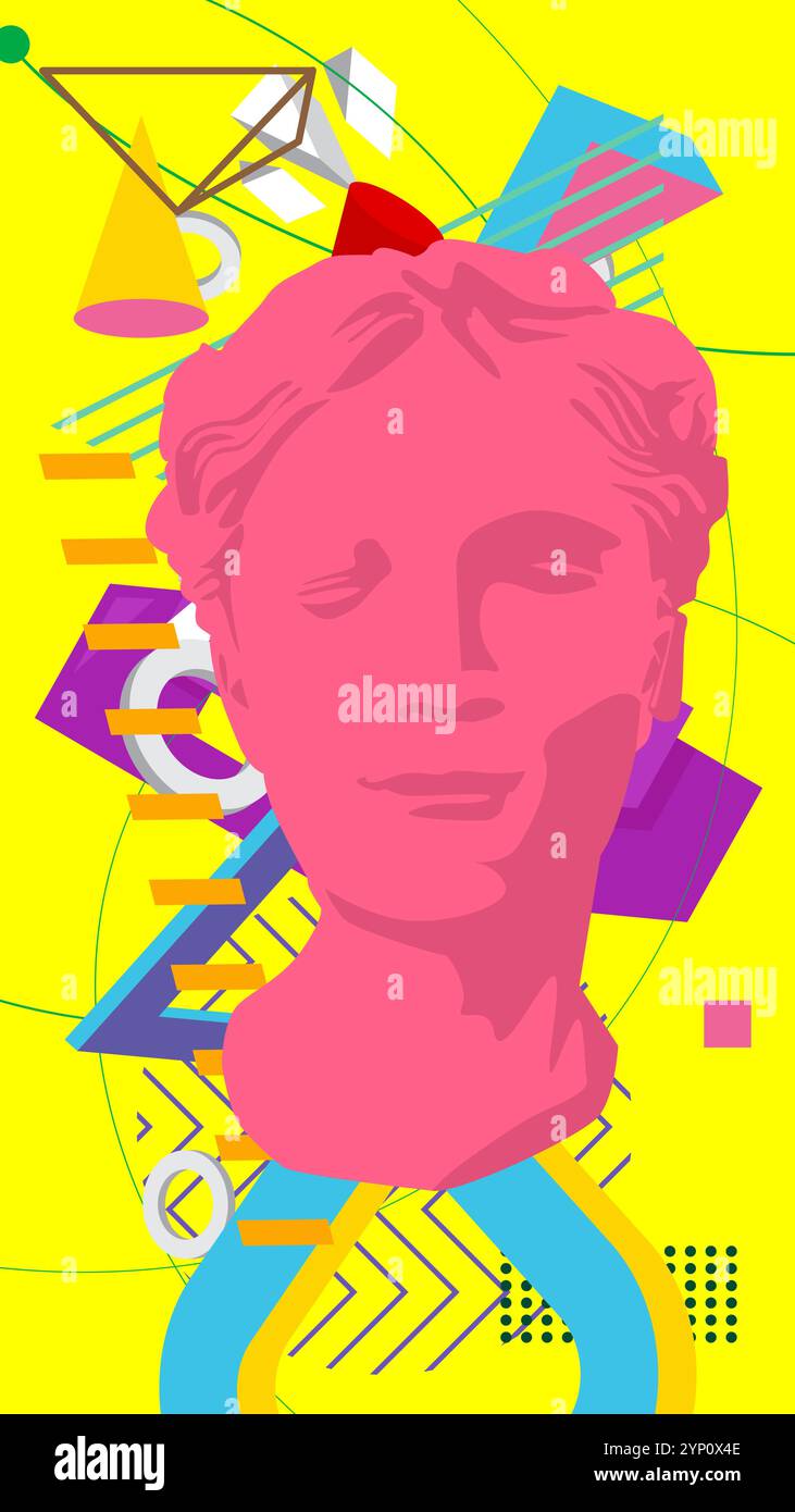 Head Statue geometrical graphic retro theme background. Minimal ...