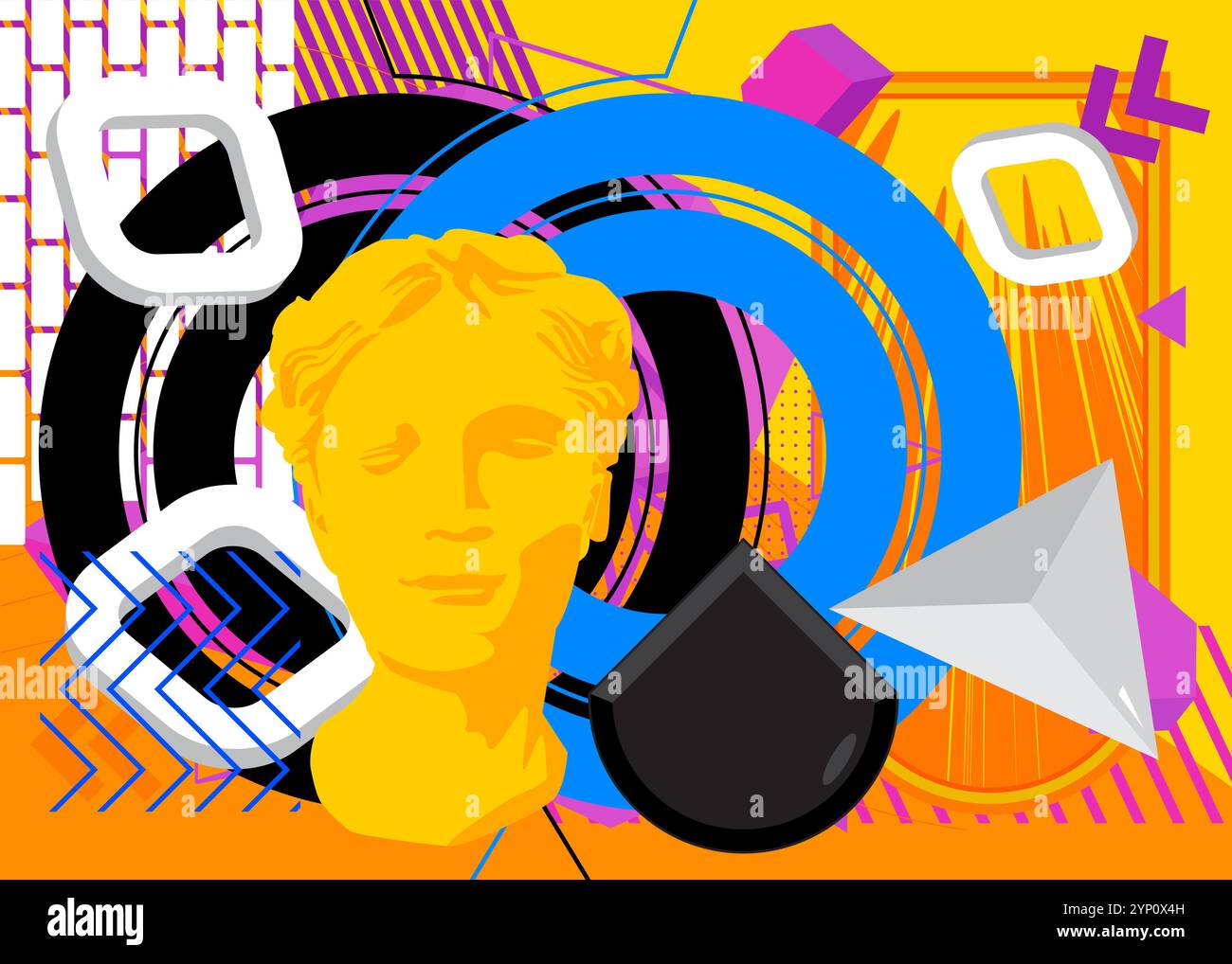 Head Statue geometrical graphic retro theme background. Minimal ...