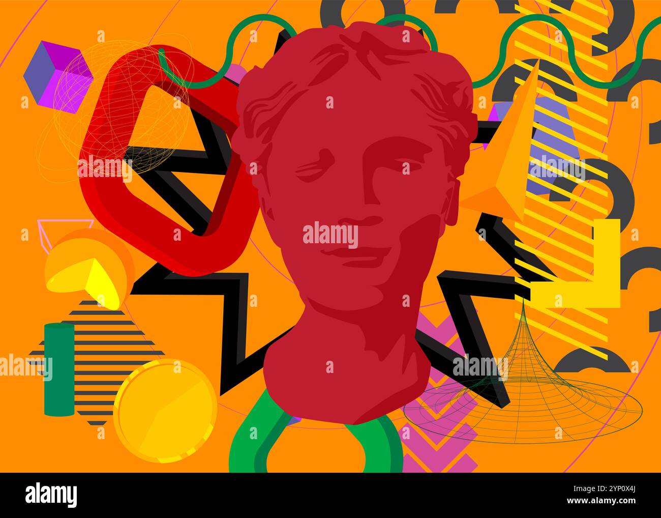 Head Statue geometrical graphic retro theme background. Minimal ...