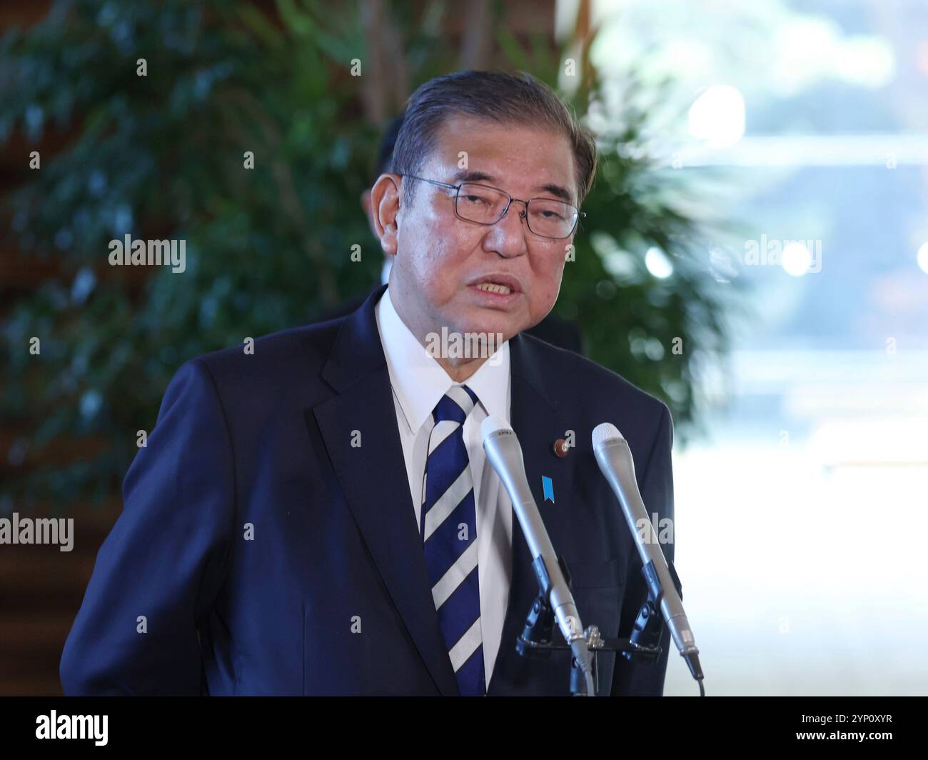 Japanese Prime Minister Shigeru Ishiba speaks to the media at the prime ...