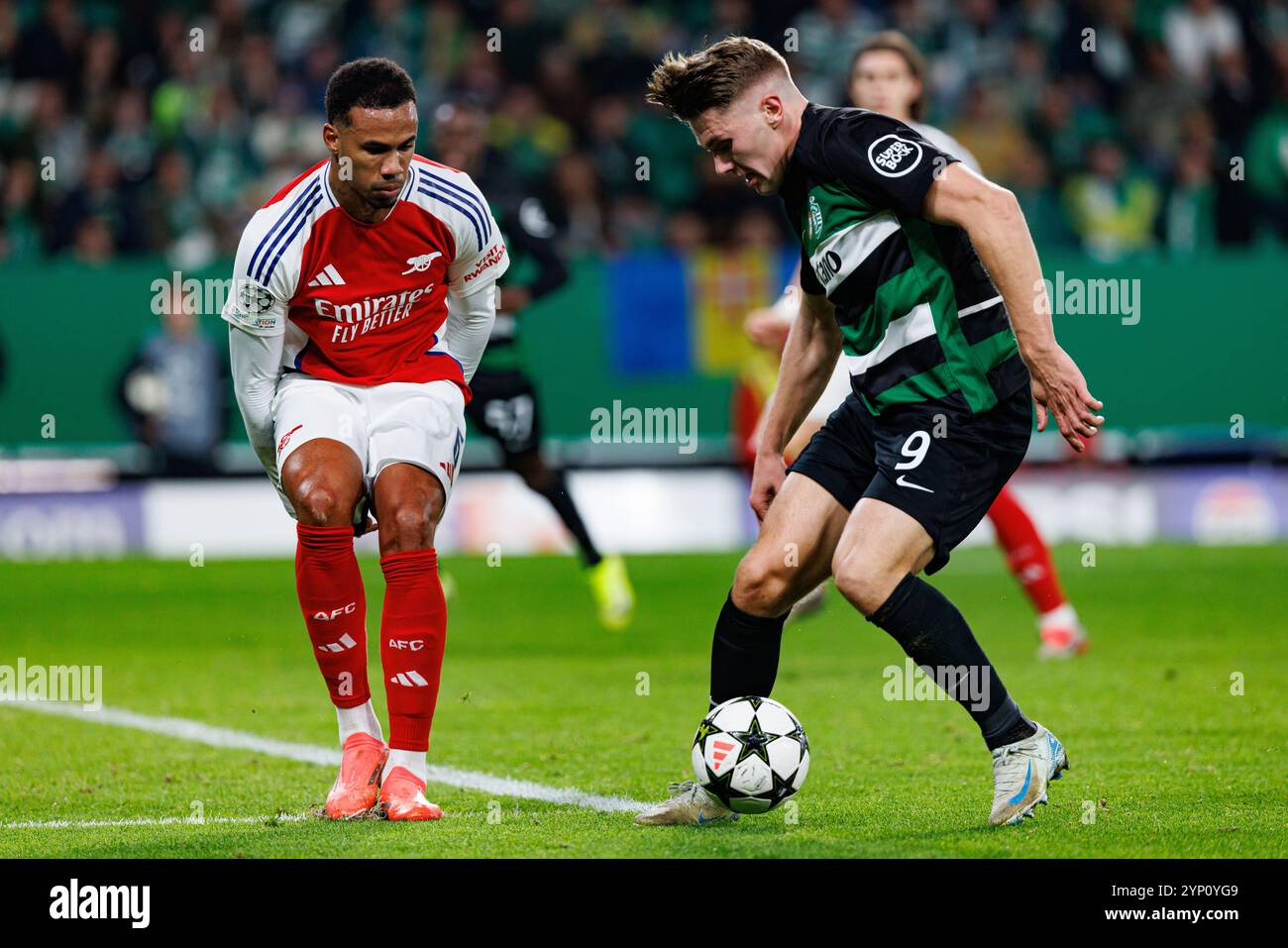 Gabriel Magalhaes, Viktor Gyokeres seen during UEFA Champions League ...
