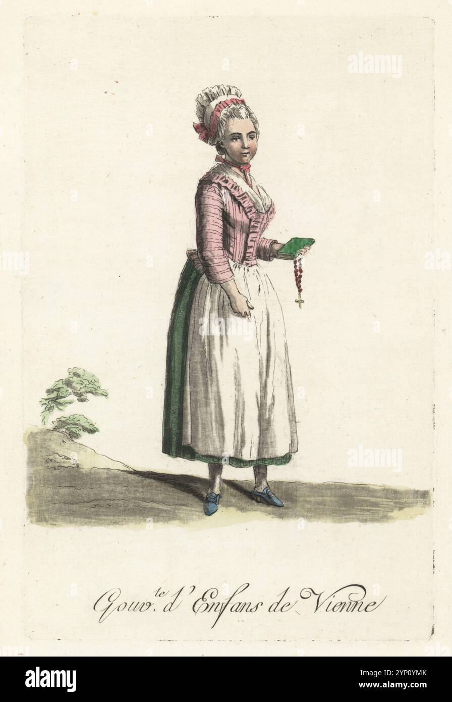 Costume of a children's governess, Vienna, 18th century. In bonnet with ...