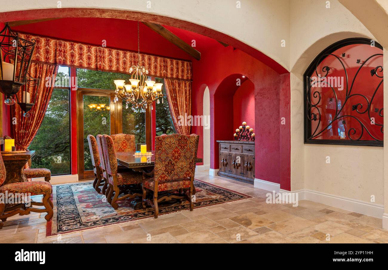 Elegant dining room features rich colors and traditional decor in a ...