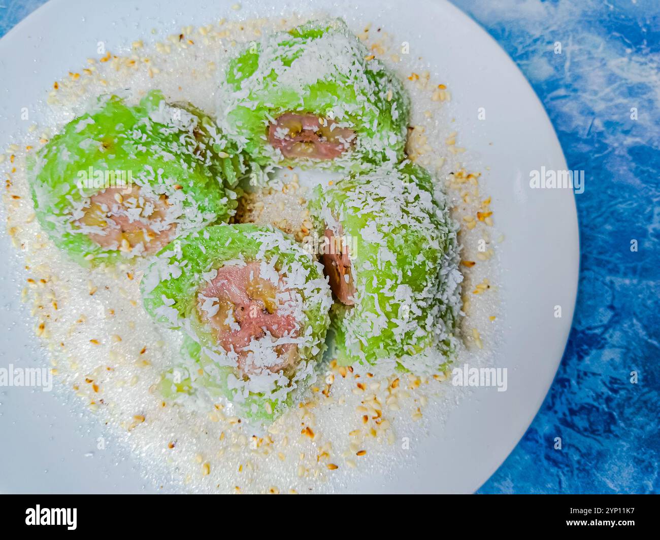 Traditional Thai sweet food style, Banana with sticky rice on white ...
