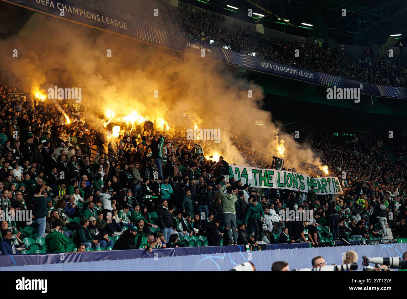 Fans of Sporting with pyrotechnics seen during UEFA Champions League ...