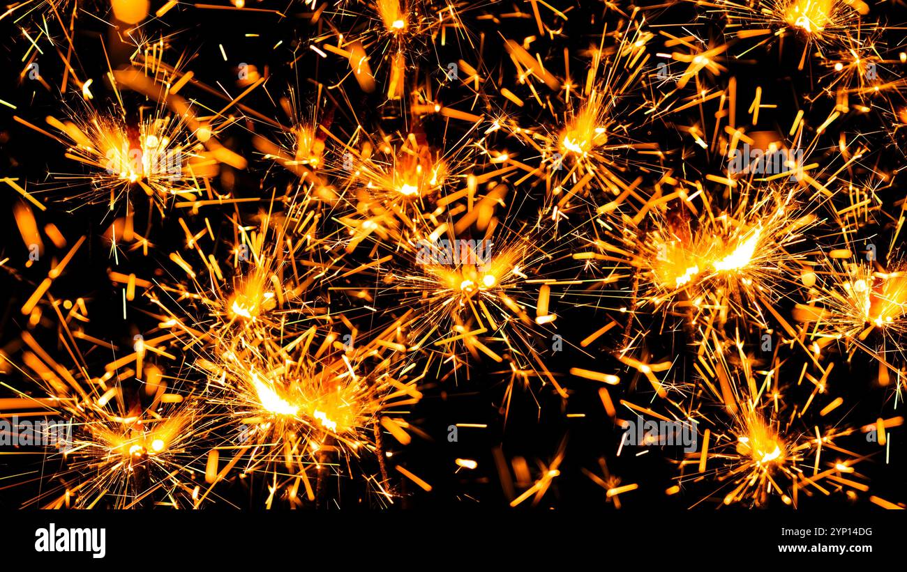 Sparkler spark. Firework spark or light sparkler. New Year banner or ...
