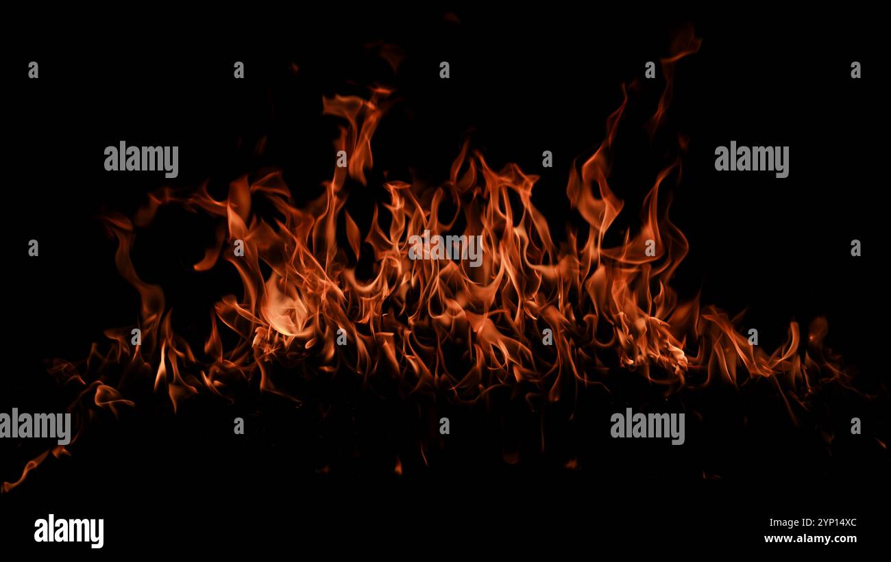 Texture of fire on black background. Hell bonfire. Texture of fire on a ...