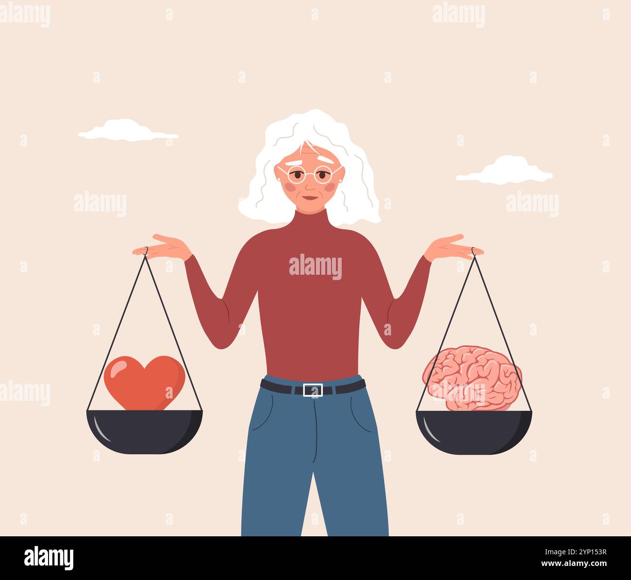 Harmony of Brain and Heart. Mental Health concept. Elderly Woman make ...