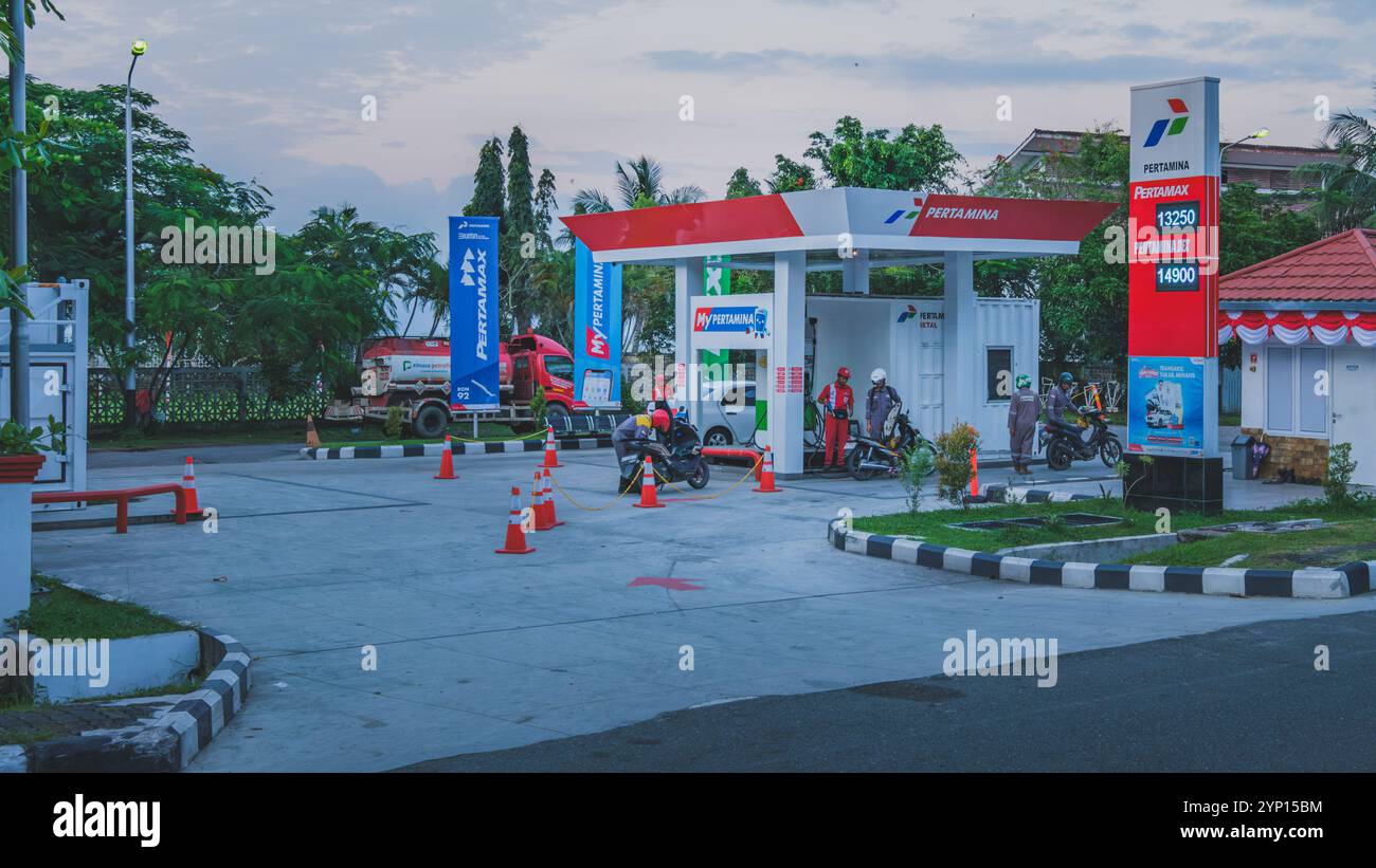 Balikpapan, Indonesia - September 3th, 2024. A Pertamina gas station in Balikpapan, with a ...