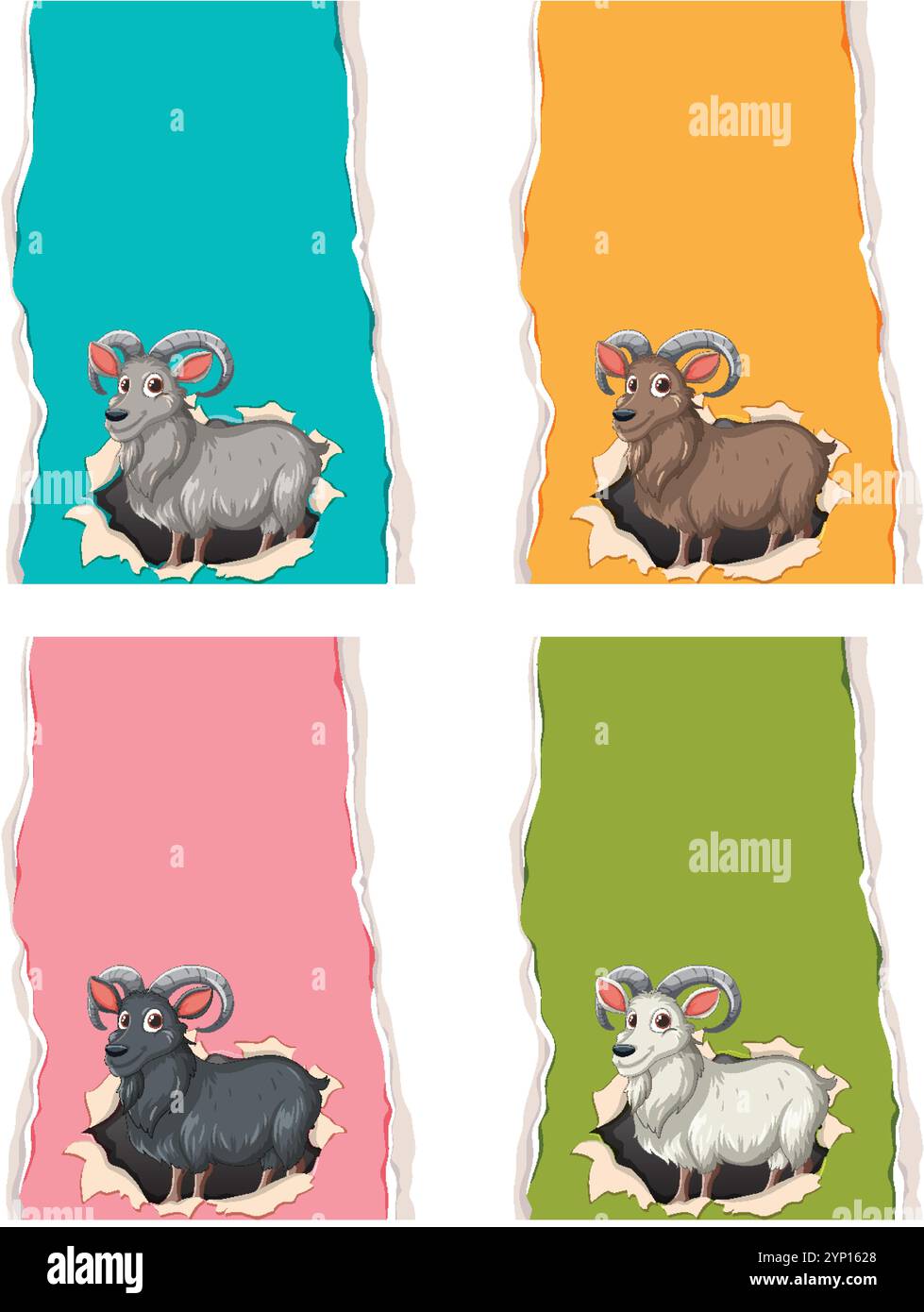 Four goats on vibrant torn paper backgrounds Stock Vector Image & Art ...
