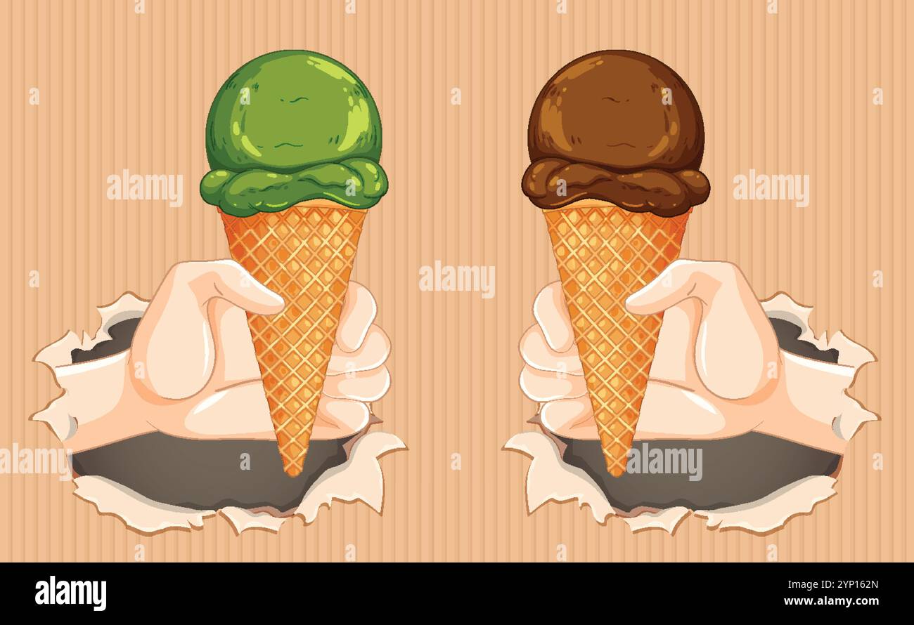 Hand holding chocolate ice cream cone Stock Vector Images - Alamy
