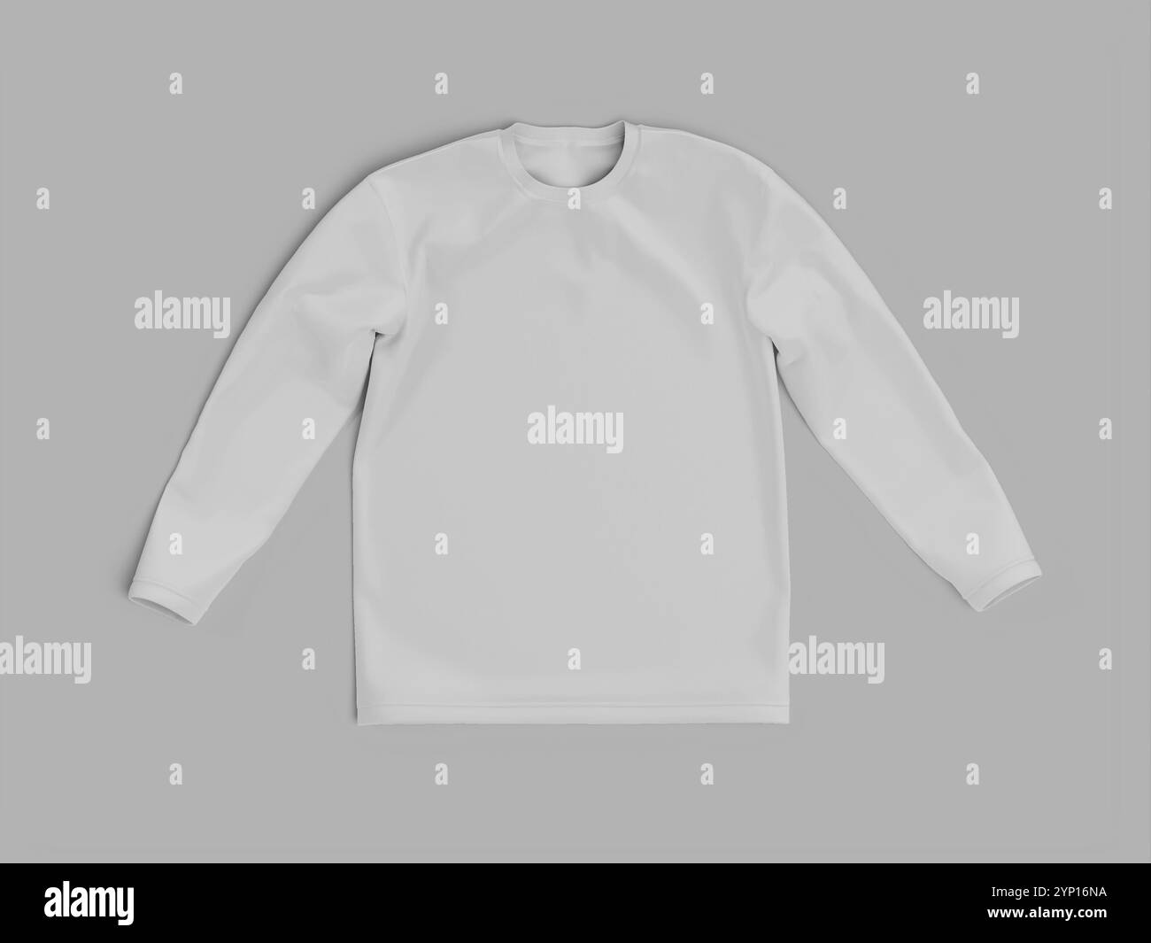 Flat lay White Blank Long Sleeve T-Shirt 3D Mockup in Grey Background ...