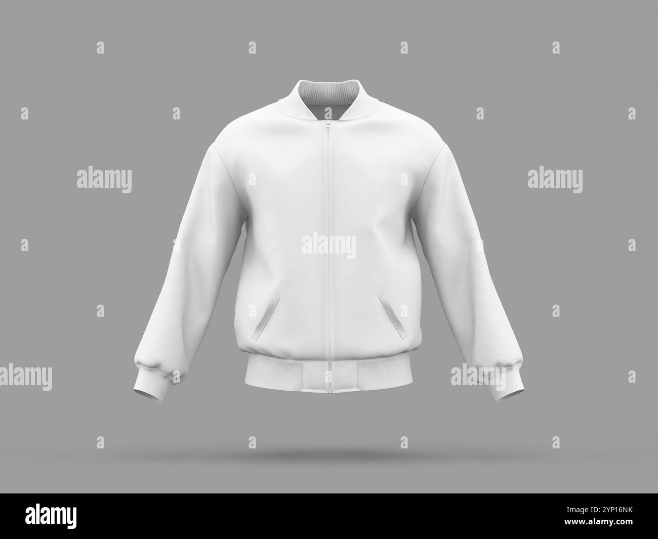 White Blank Bomber Jacket 3D Rendered Mockup in Front View Baseball ...
