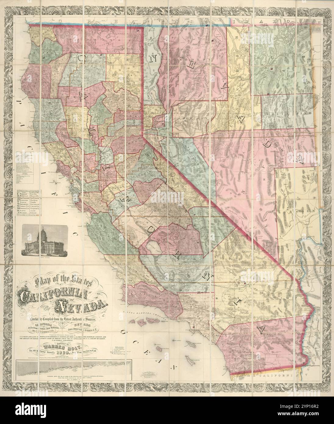 Map of the states of California and Nevada 1869 by Gibbes, Charles ...