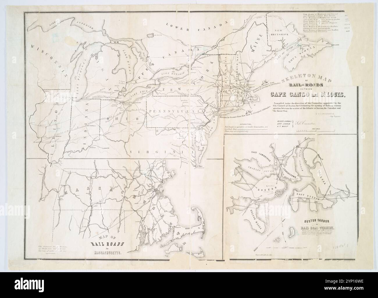 Skeleton map of rail-roads between Cape Canso and St. Louis 1851 Stock ...