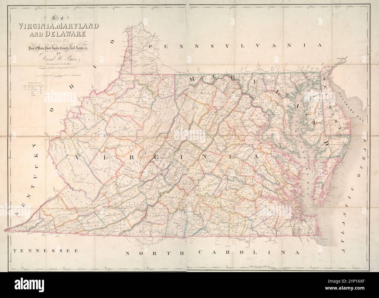 Map of Virginia, Maryland and Delaware exhibiting the post offices ...