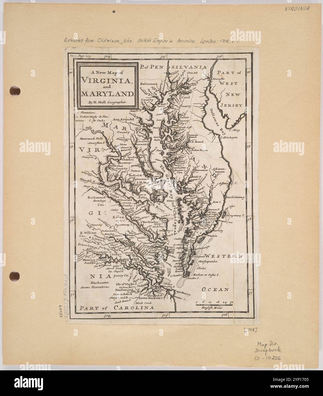A new map of Virginia and Maryland 1708 by Moll, Herman, -1732 Stock ...