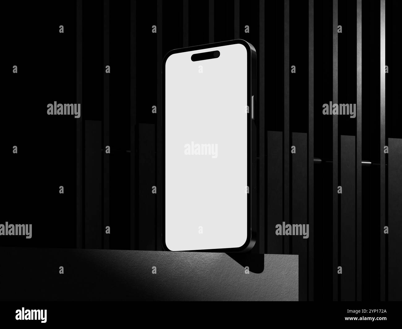 White Blank Phone Screen 3D Render mockup in Dark Place Stock Photo - Alamy