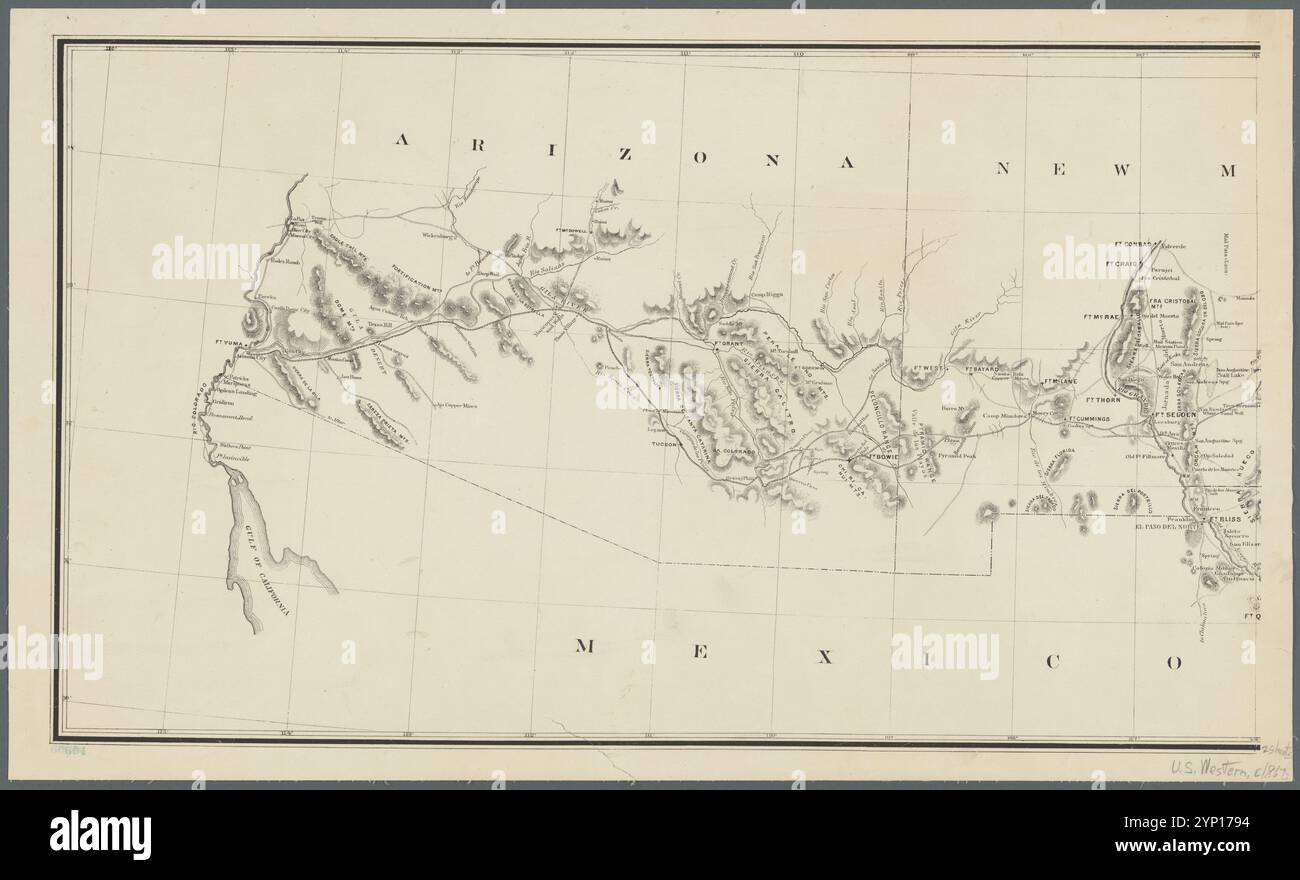 Outline map showing a new route from Texas to Fort Yuma, California ...