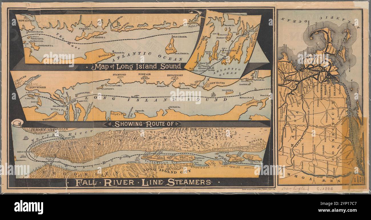 Map of Long Island Sound showing route of Fall River Line Steamers 1880 ...