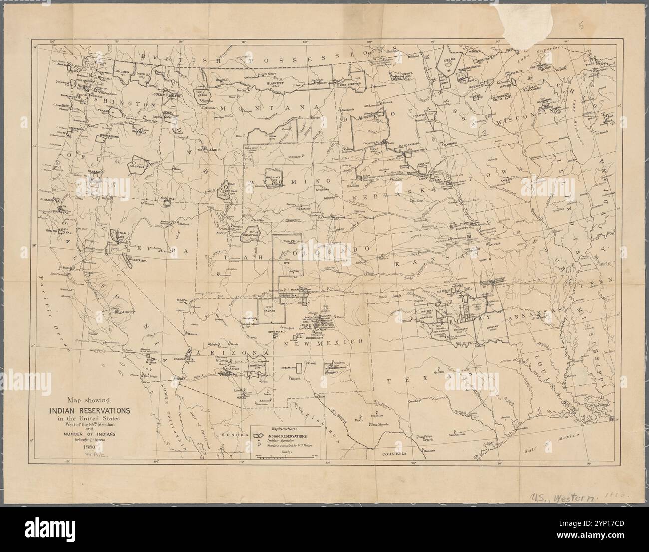 Map showing Indian reservations in the United States west of the 84th ...