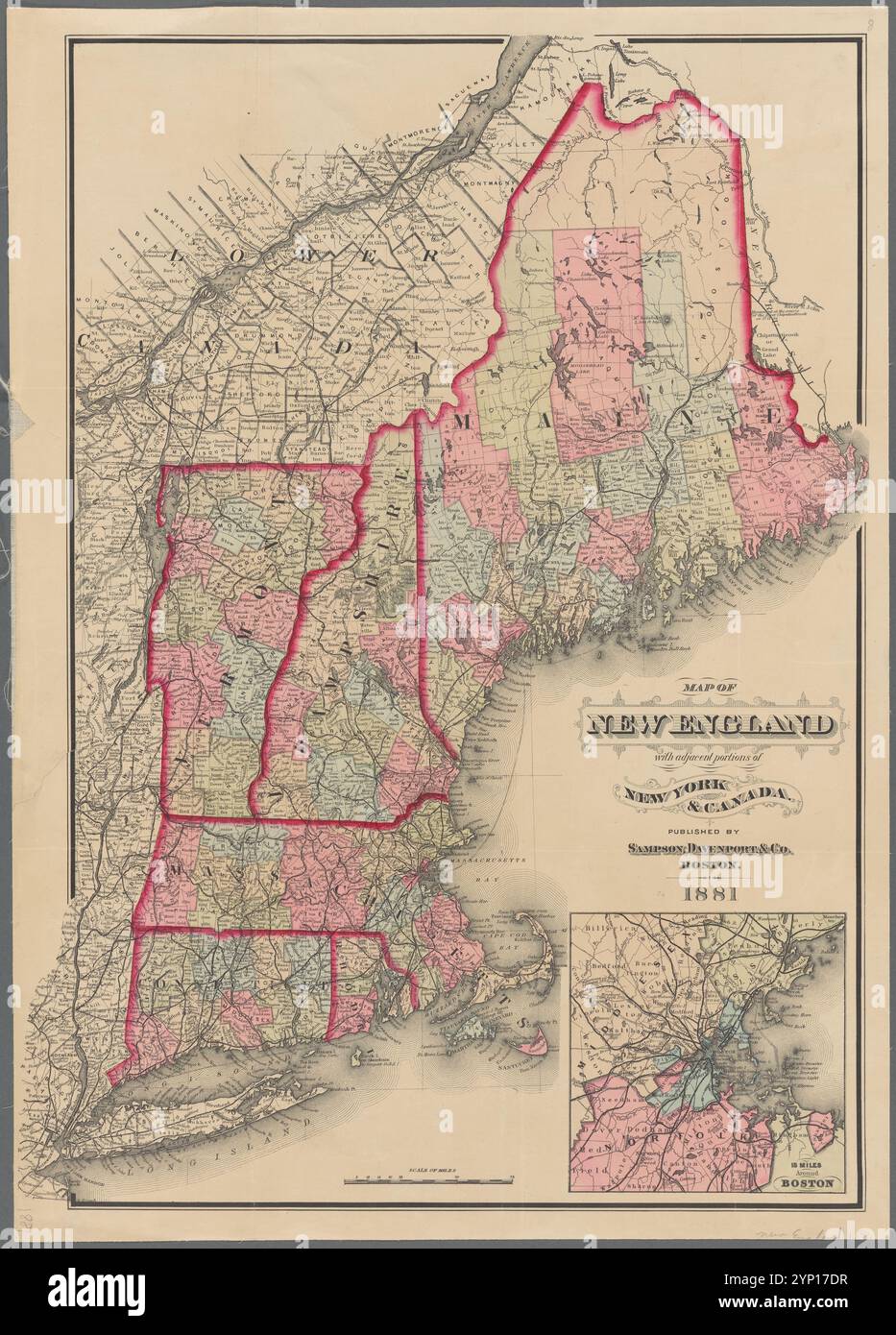 Map of New England with adjacent portions of New York & Canada 1881 ...