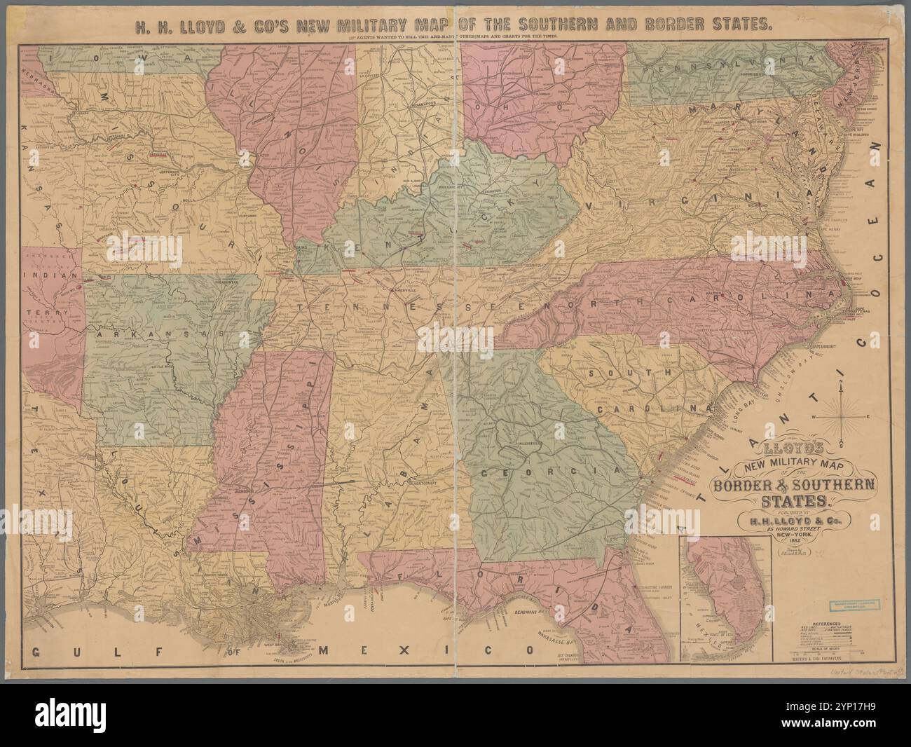 Lloyd's new military map of the border & southern states 1862 by Waters ...