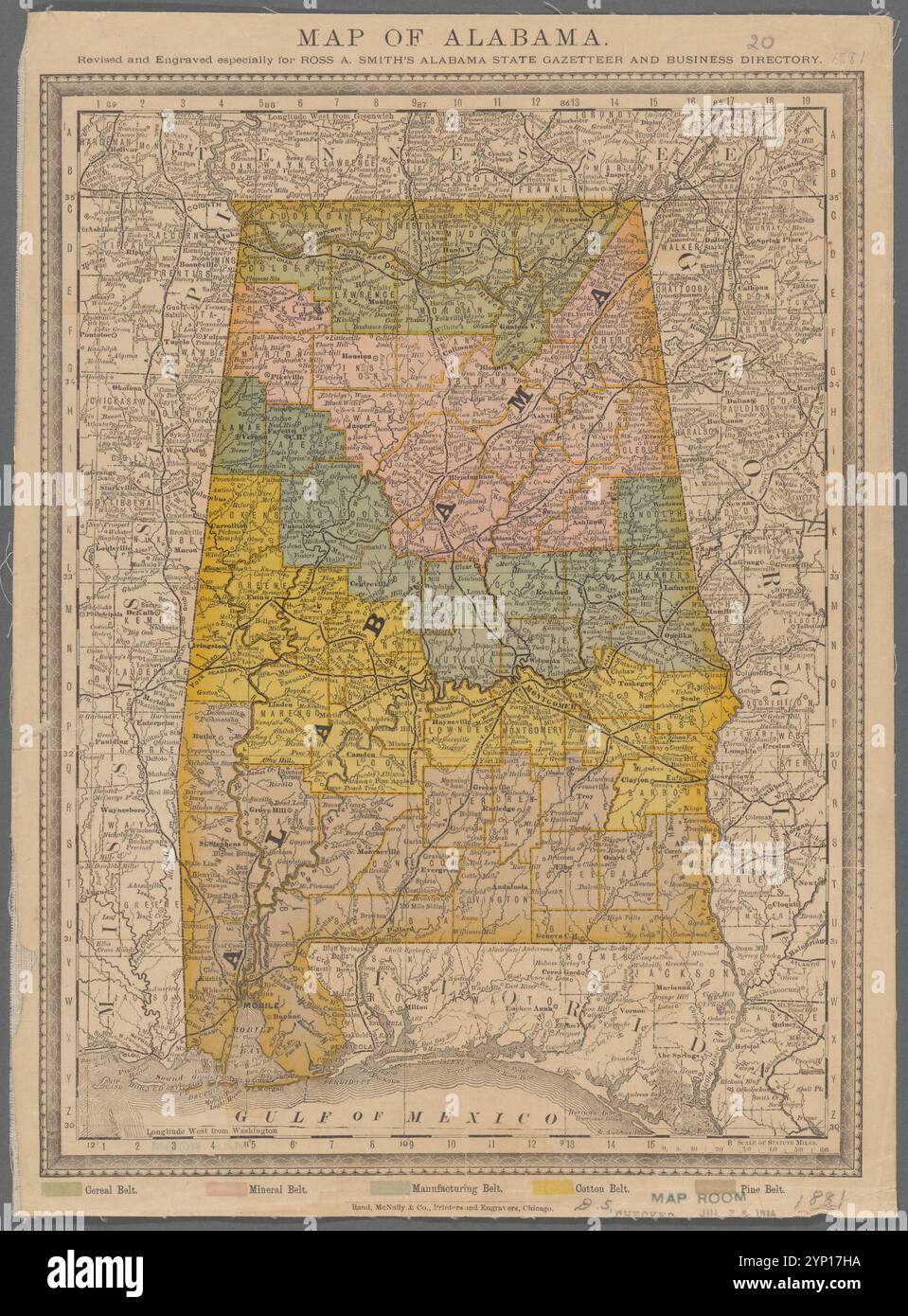 Map of Alabama 1881 Stock Photo - Alamy