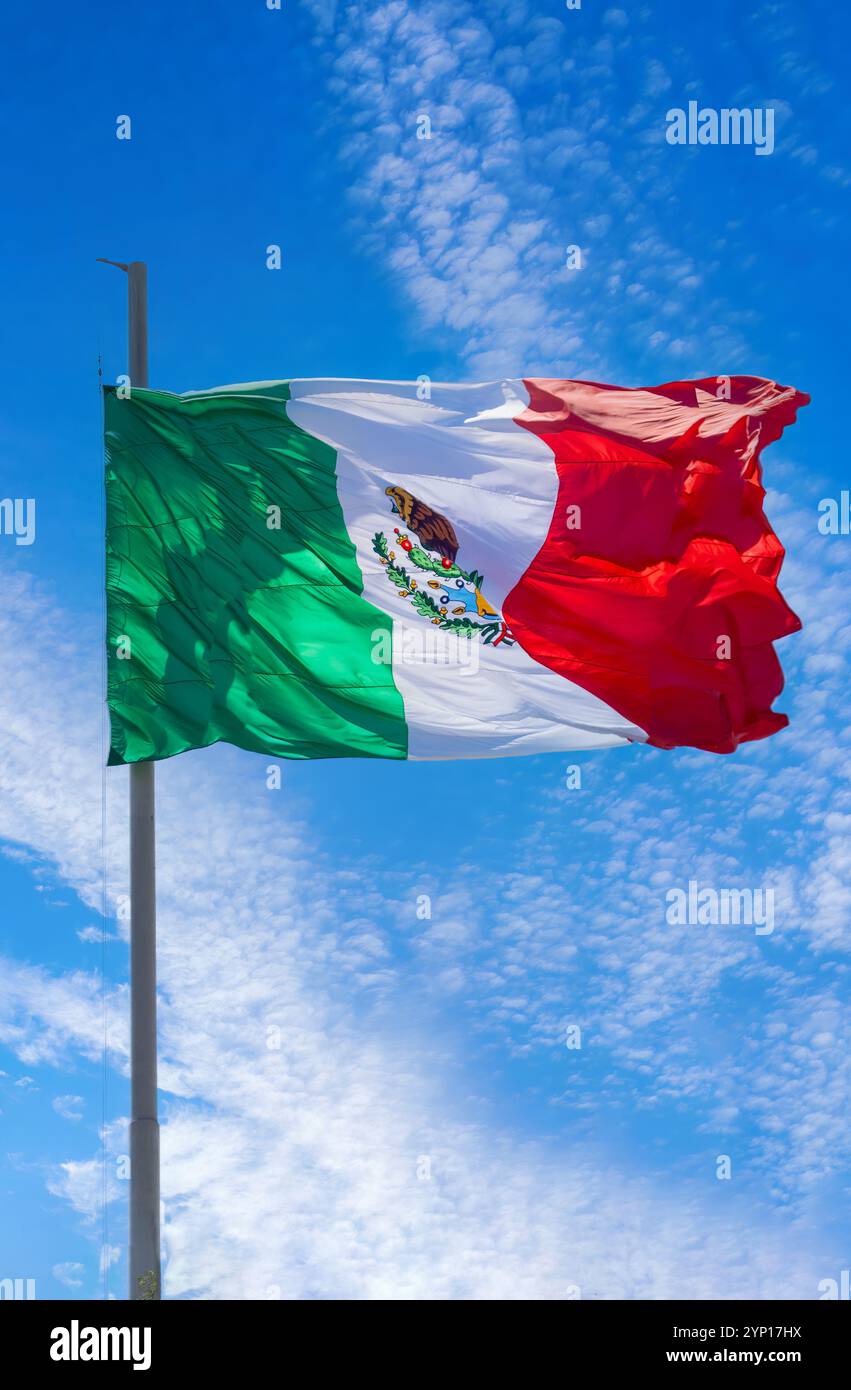 Los Cabos, Mexico, Mexican tricolor national striped flag proudly ...