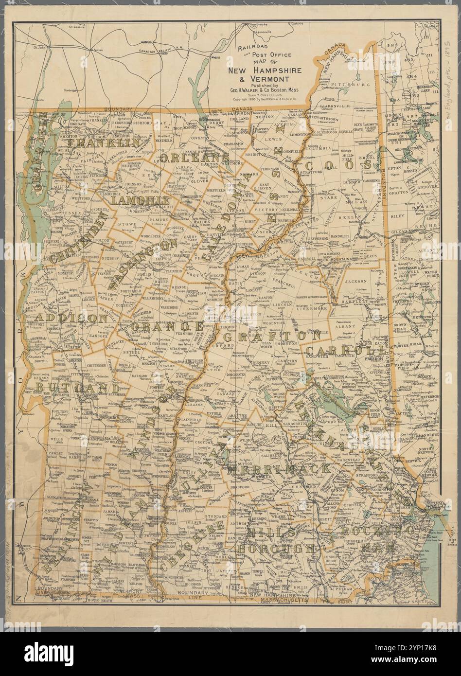 Railroad and post office map of New Hampshire & Vermont 1895 Stock ...